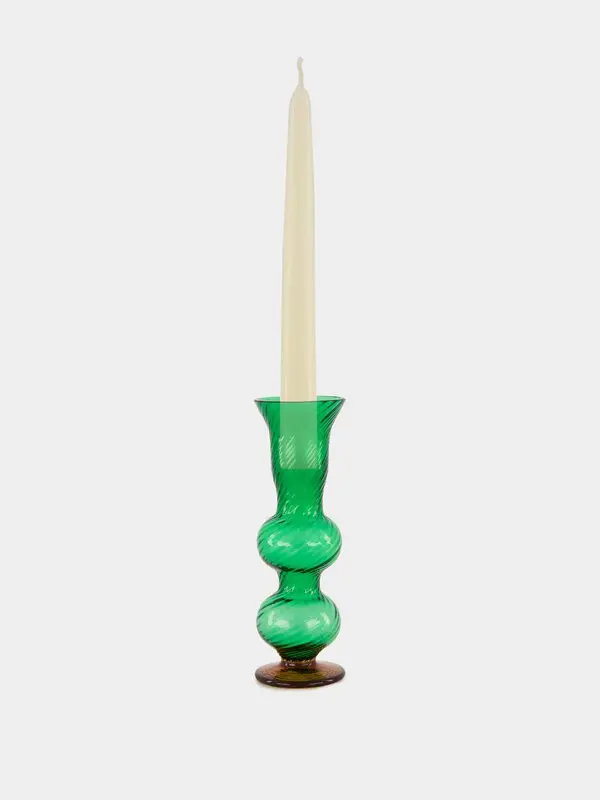 La DoubleJ Murano Glass Bubble Candlestick - Green