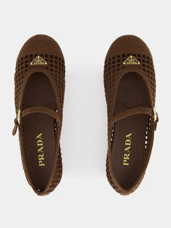 Prada Crochet Ballet Flats - Brown
