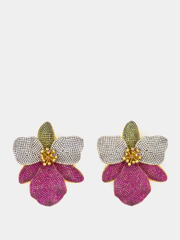 Begum Khan Gold-plated Singapore Orchids Earrings - Pink
