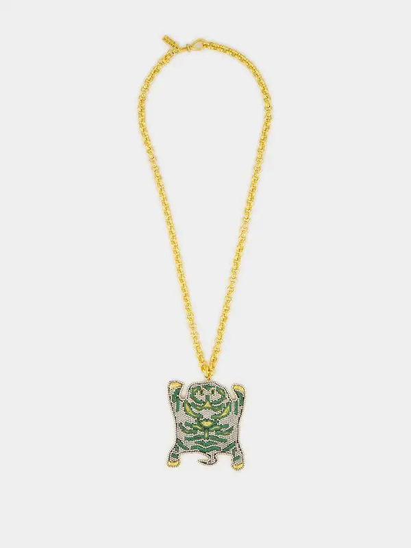 Begum Khan Bengal Crystal Tiger Necklace - Green