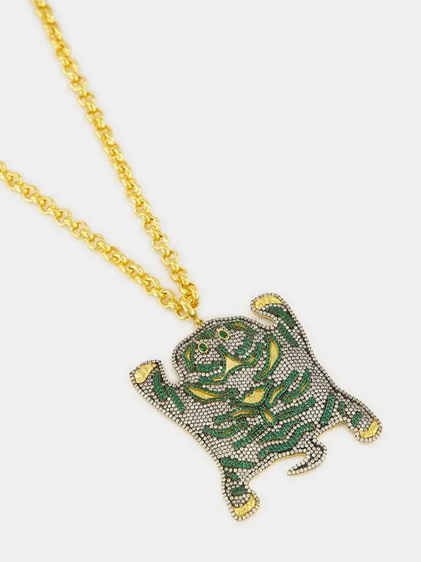 Begum Khan Bengal Crystal Tiger Necklace - Green