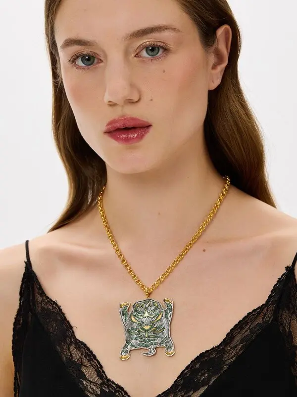 Begum Khan Bengal Crystal Tiger Necklace - Green
