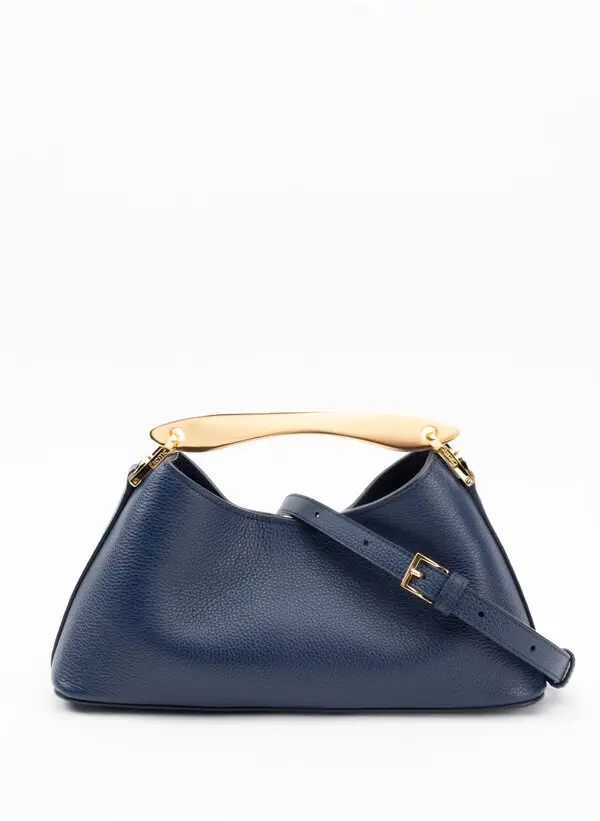ELLEME Mini Boomerang Pebbled Leather Handbag - Navy
