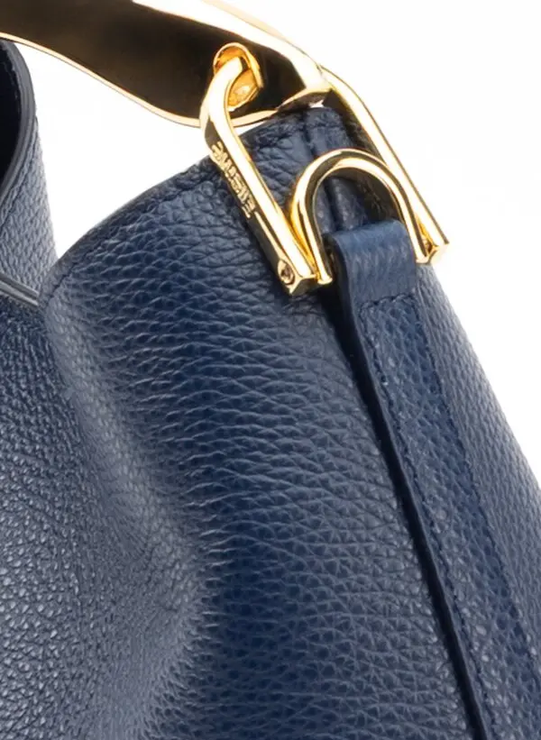 ELLEME Mini Boomerang Pebbled Leather Handbag - Navy