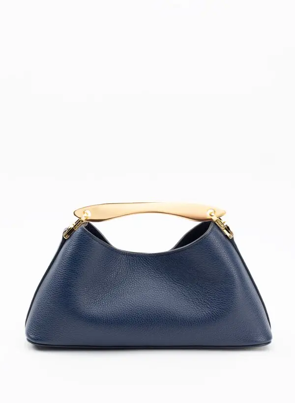 ELLEME Mini Boomerang Pebbled Leather Handbag - Navy
