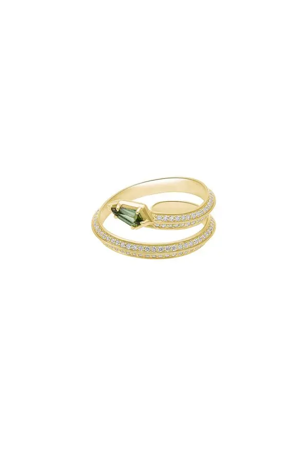 STONE AND STRAND Shield Serpent Ring - 14k Yellow Gold & Green Tourmaline