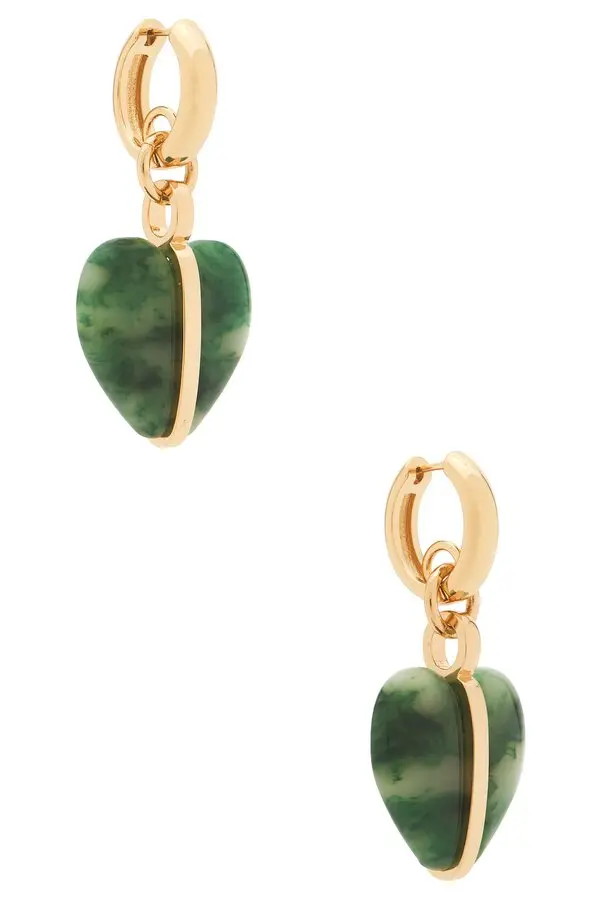 ROXANNE ASSOULIN Semi Heart Cab Cham Earrings - Gold & Moss Agate