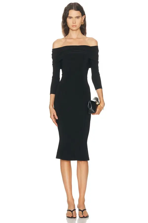Norma Kamali 3/4 Sleeve Cowl Neck Fishtail Dress