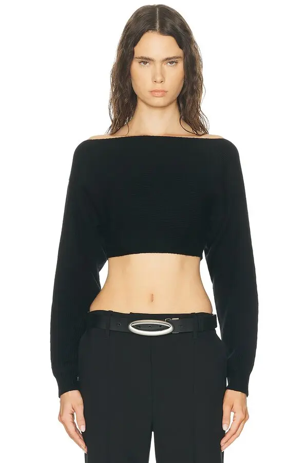 HAELO Off-the-shoulder Cropped Merino Wool Sweater
