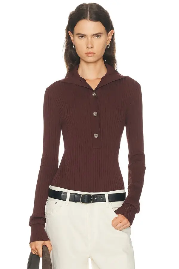 ENTIRE STUDIOS High Neck Henley Top - Umber