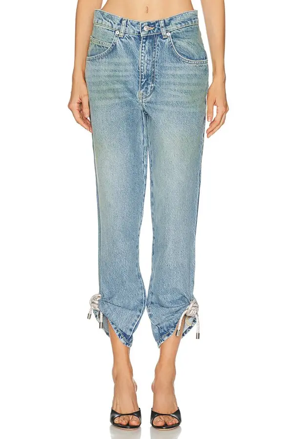 AREA Crystal Knot Wide-leg Jeans - Medium Blue