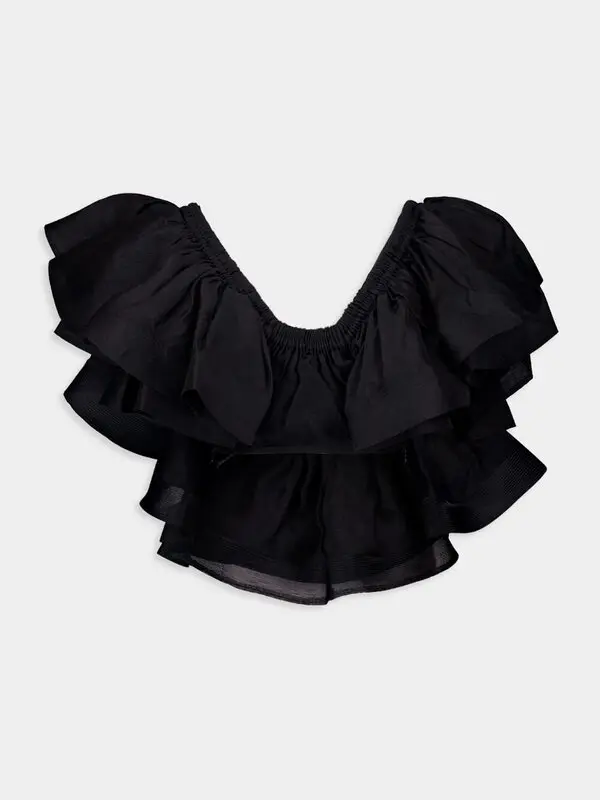 Zimmermann Sensory Oversized Ruffled Frills Bodice - Brown
