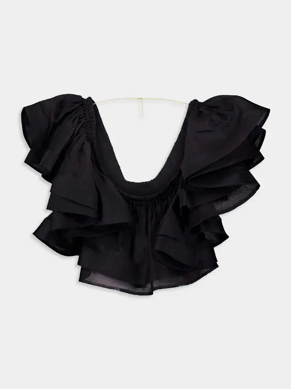 Zimmermann Sensory Oversized Ruffled Frills Bodice - Brown
