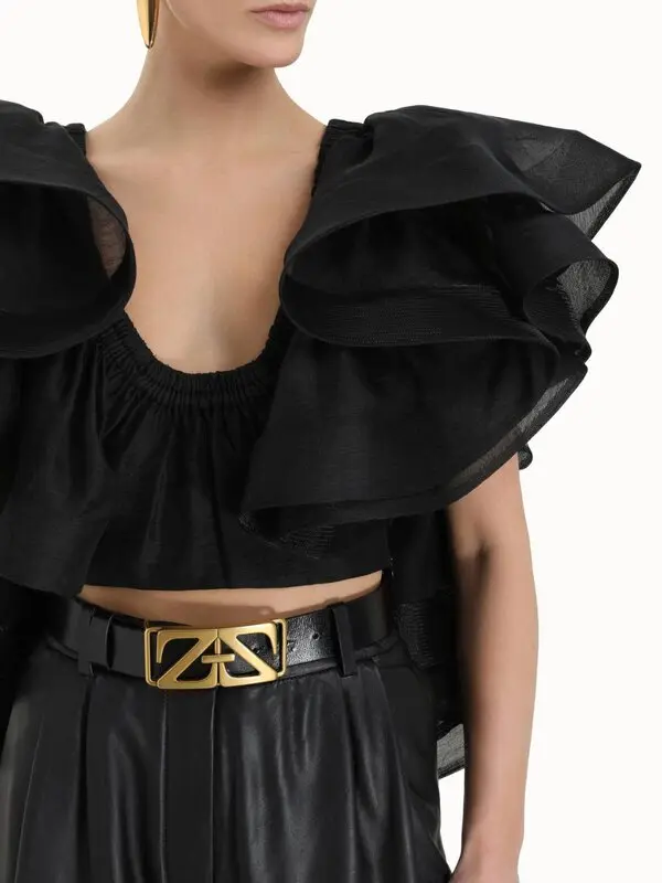 Zimmermann Sensory Oversized Ruffled Frills Bodice - Brown