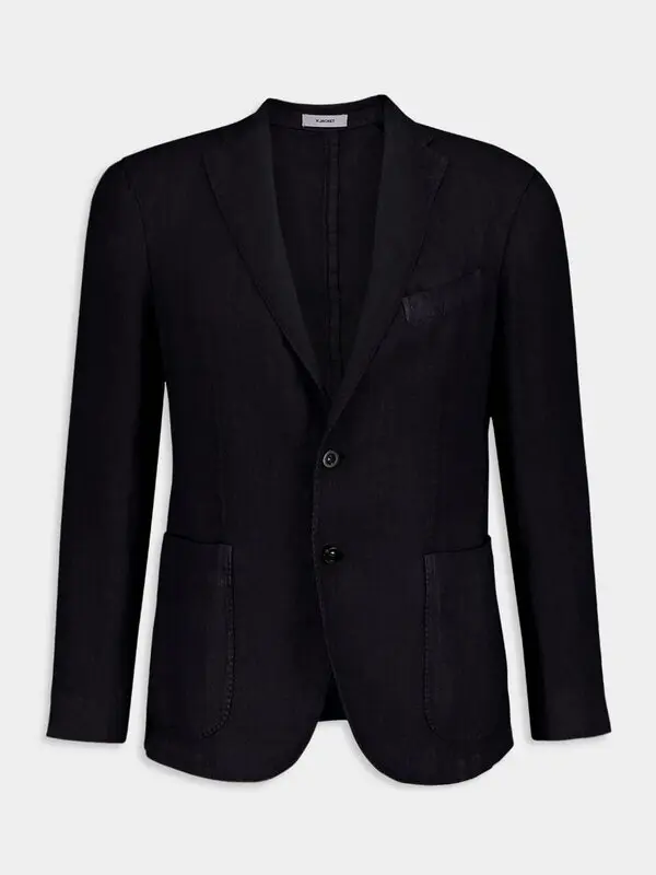 Boglioli Navy Blue Linen Notch-lapel Jacket - Grey