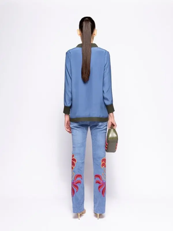 PAULA Diane Dutch V-neck Long-sleeve Top - Blue
