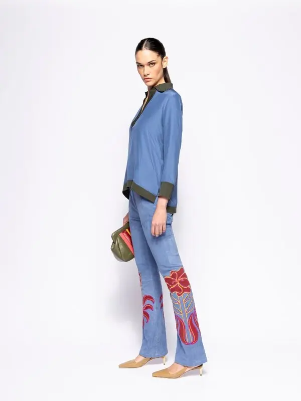 PAULA Diane Dutch V-neck Long-sleeve Top - Blue