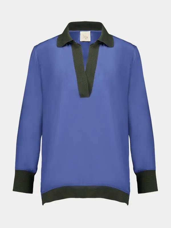 PAULA Diane Dutch V-neck Long-sleeve Top - Blue