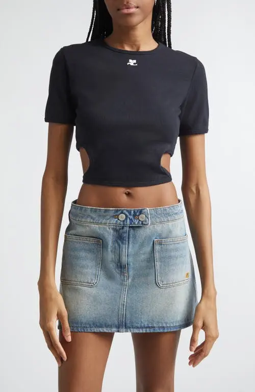 COURREGES Ribbon Cutout Crop Rib T-shirt - Black