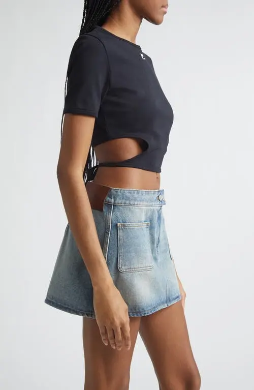COURREGES Ribbon Cutout Crop Rib T-shirt - Black