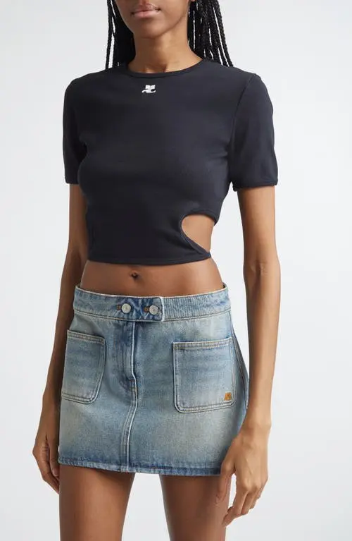 COURREGES Ribbon Cutout Crop Rib T-shirt - Black