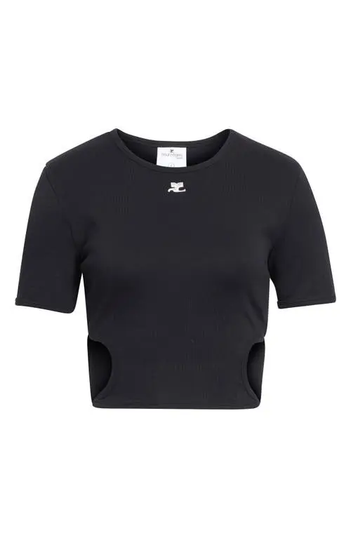 COURREGES Ribbon Cutout Crop Rib T-shirt - Black