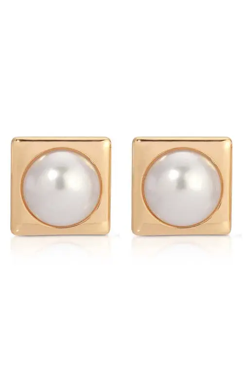 Ettika Square Faux Pearl Stud Earrings - Gold