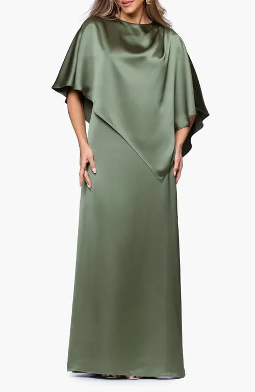 XSCAPE EVENINGS Overlay Detail Satin Gown - Olive