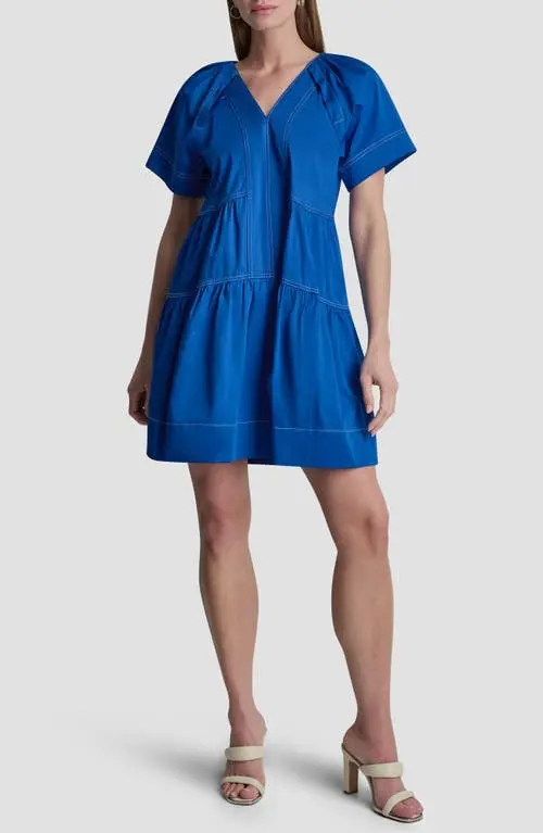 Dkny Topstitch Detail Cotton Mini Dress - Cobalt