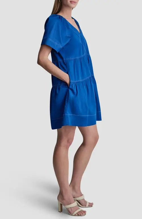 Dkny Topstitch Detail Cotton Mini Dress - Cobalt
