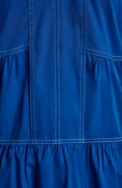 Dkny Topstitch Detail Cotton Mini Dress - Cobalt