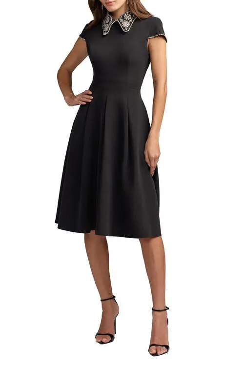 Mac Duggal Crepe Midi Dress With Beading - Black