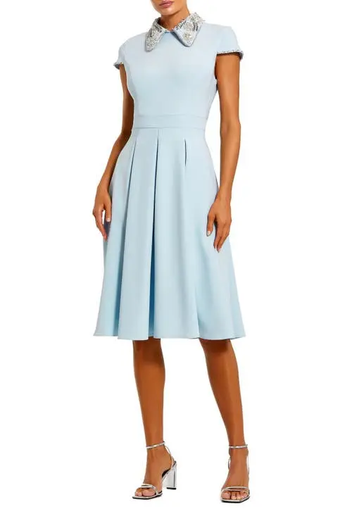 Mac Duggal Crepe Midi Dress With Beading - Powder Blue
