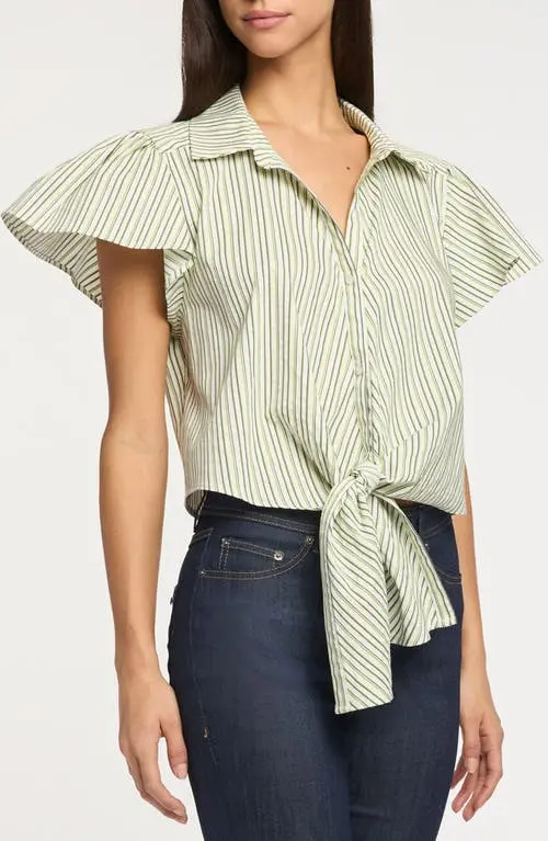 Cinq À Sept Sophie Stripe Flutter Sleeve Maria Shirt - Ivory/lime
