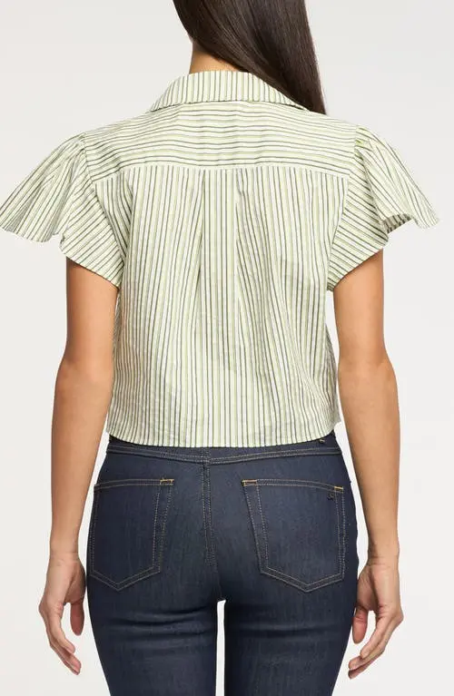 Cinq À Sept Sophie Stripe Flutter Sleeve Maria Shirt - Ivory/lime