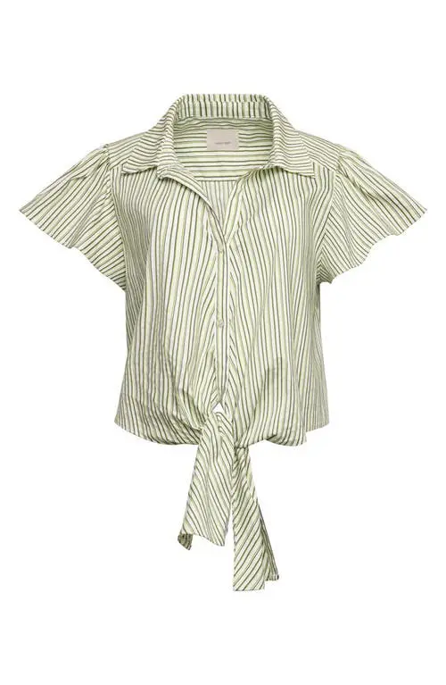 Cinq À Sept Sophie Stripe Flutter Sleeve Maria Shirt - Ivory/lime