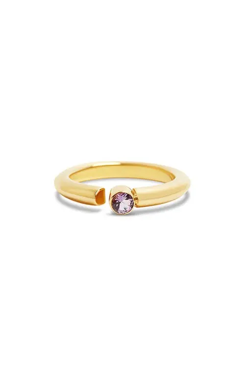 Argento Vivo Stone Bypass Ring - Gold/amethyst
