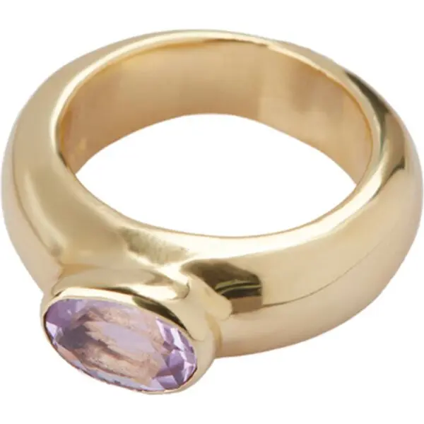 Argento Vivo Oval Stone Chunky Ring - Gold/amethyst