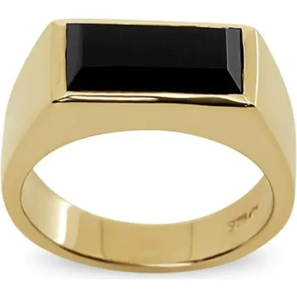 Argento Vivo Black Onyx Square Ring - Gold
