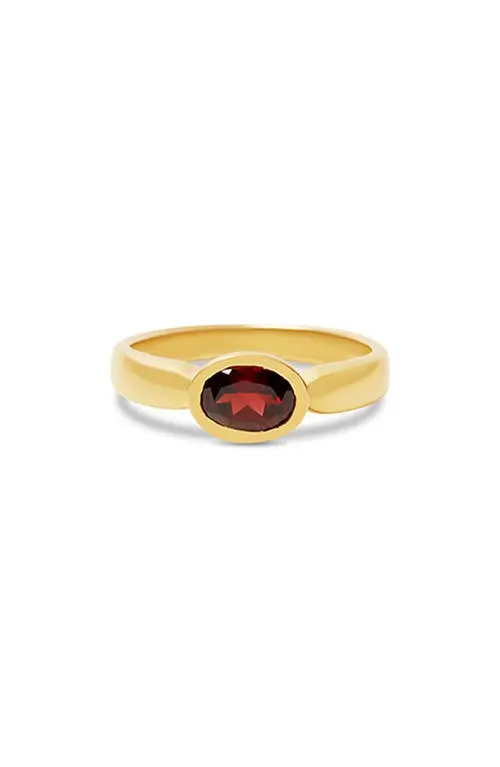Argento Vivo Oval Semiprecious Stone Ring - Gold/garnet