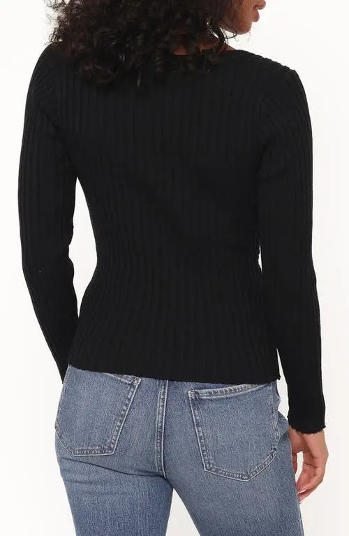 PETAL & PUP Demi Twist Ribbed Sweater - Black