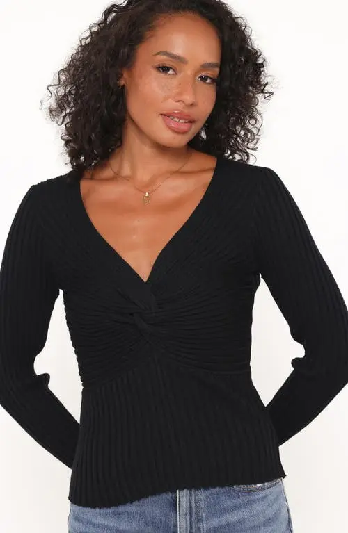 PETAL & PUP Demi Twist Ribbed Sweater - Black