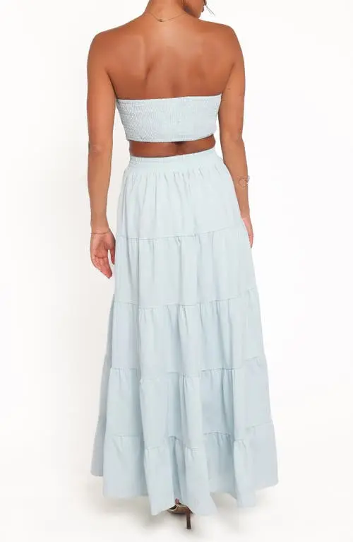PETAL & PUP Cadence Cutout Strapless Tiered Maxi Dress