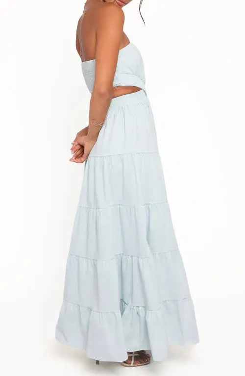 PETAL & PUP Cadence Cutout Strapless Tiered Maxi Dress