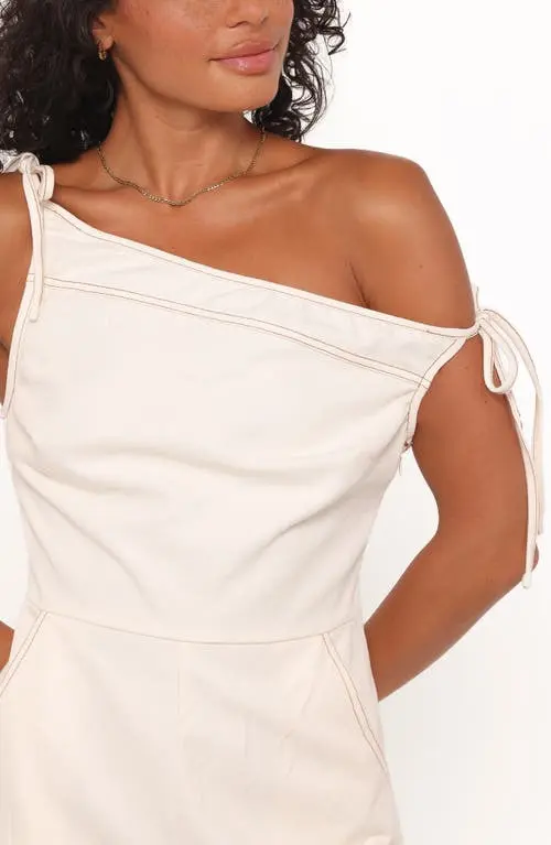 PETAL & PUP One-shoulder Denim Romper With Tie Straps - Bone