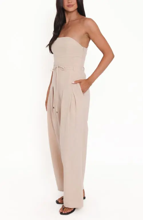 PETAL & PUP Calliope Strapless Tie Waist Jumpsuit