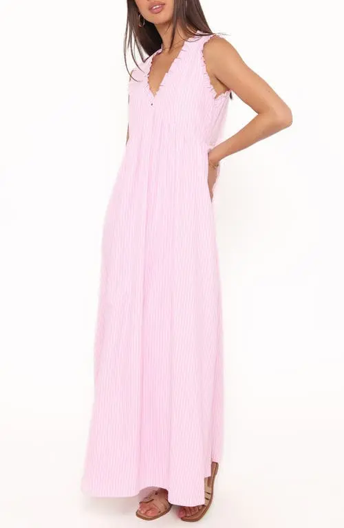 PETAL & PUP Kalan Ruffle Trim Maxi Dress - Pink Stripe