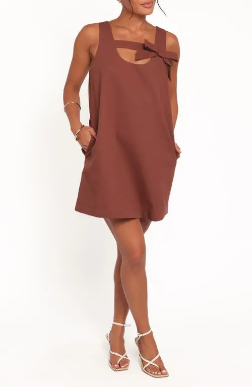 PETAL & PUP Elyria Bow Cotton Shift Minidress - Brown