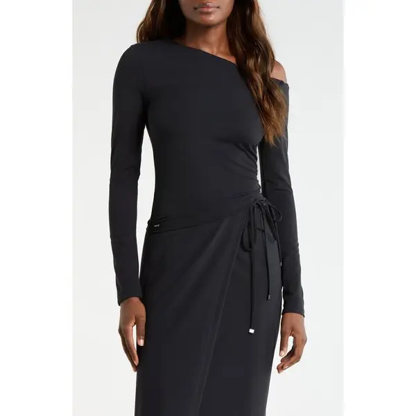 MPG Off-the-shoulder Drawstring Top - Black