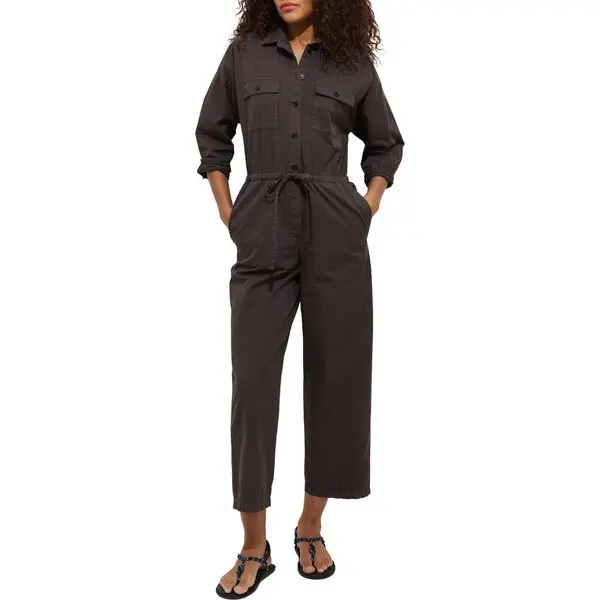 ALEX MILL Ricard Long Sleeve Cotton Jumpsuit - Shadow
